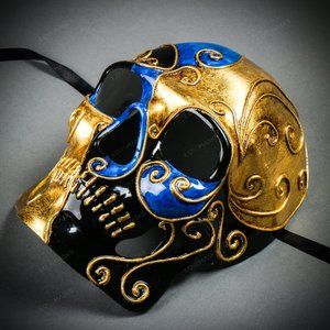 ILOVEMASKS | Accessories | Venetian Full Face Skull Halloween Mask Gold ...